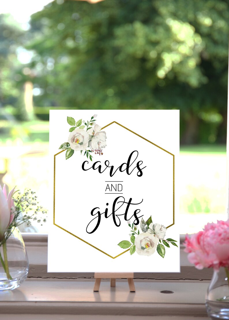 Cards and Gifts Sign, Geometric Gift Table Sign, Classic Floral and ...