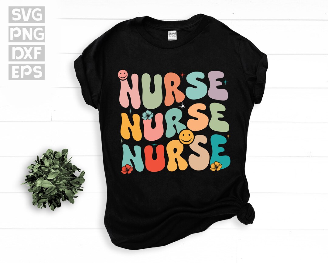 SVG, Png, Dxf, Eps Groovy Nurse, Retro Nurse, 70s Nurse, Smiley Face ...