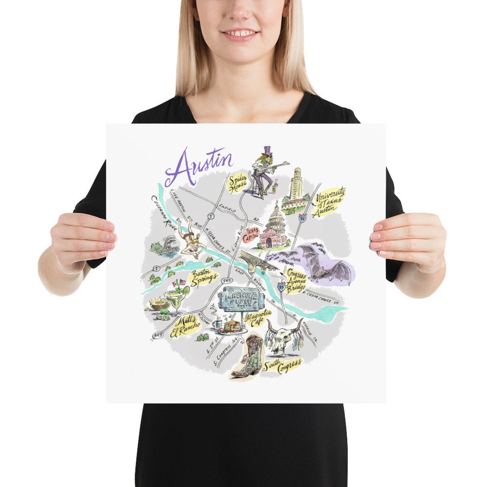 Austin Map Print, Austin Texas, University of Texas Austin, Austin City ...