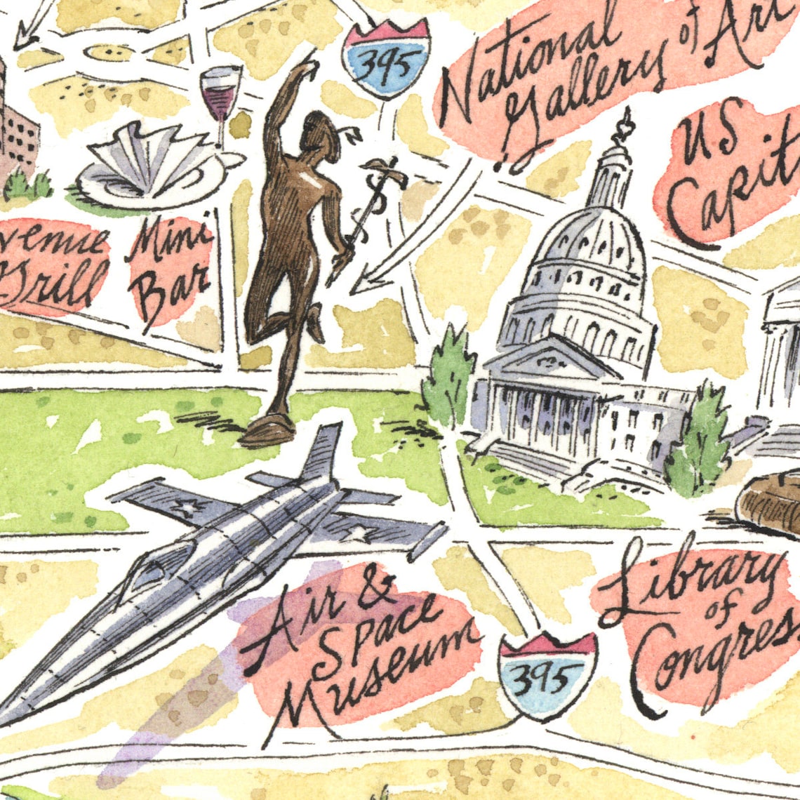 High Quality Map Print of Washington, DC, Washington D.C. Map, Map ...