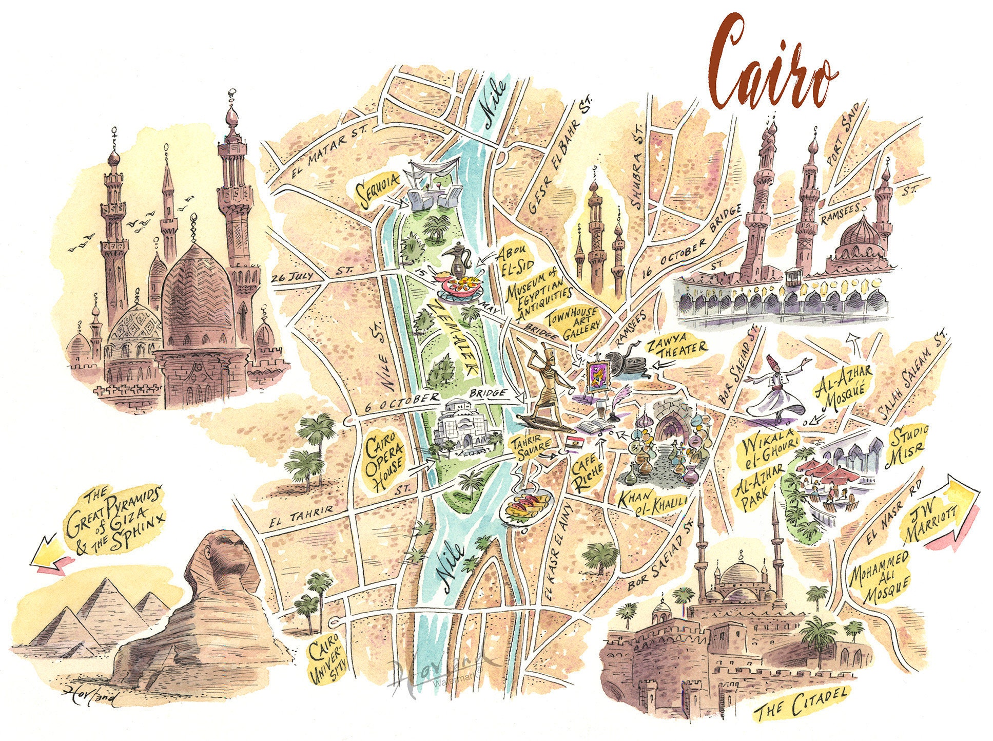 Fine Art Print of Cairo Egypt, Map of Cairo, Giclée Print, Cairo Map ...