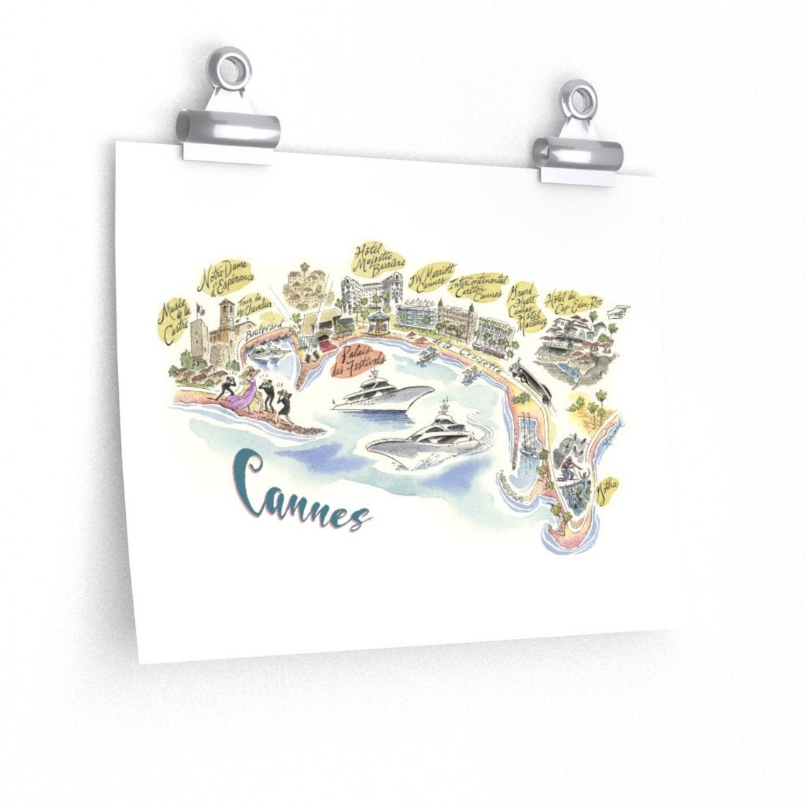 Cannes Festival, Cannes France, Map of Cannes, Giclee Print, Fine Art ...