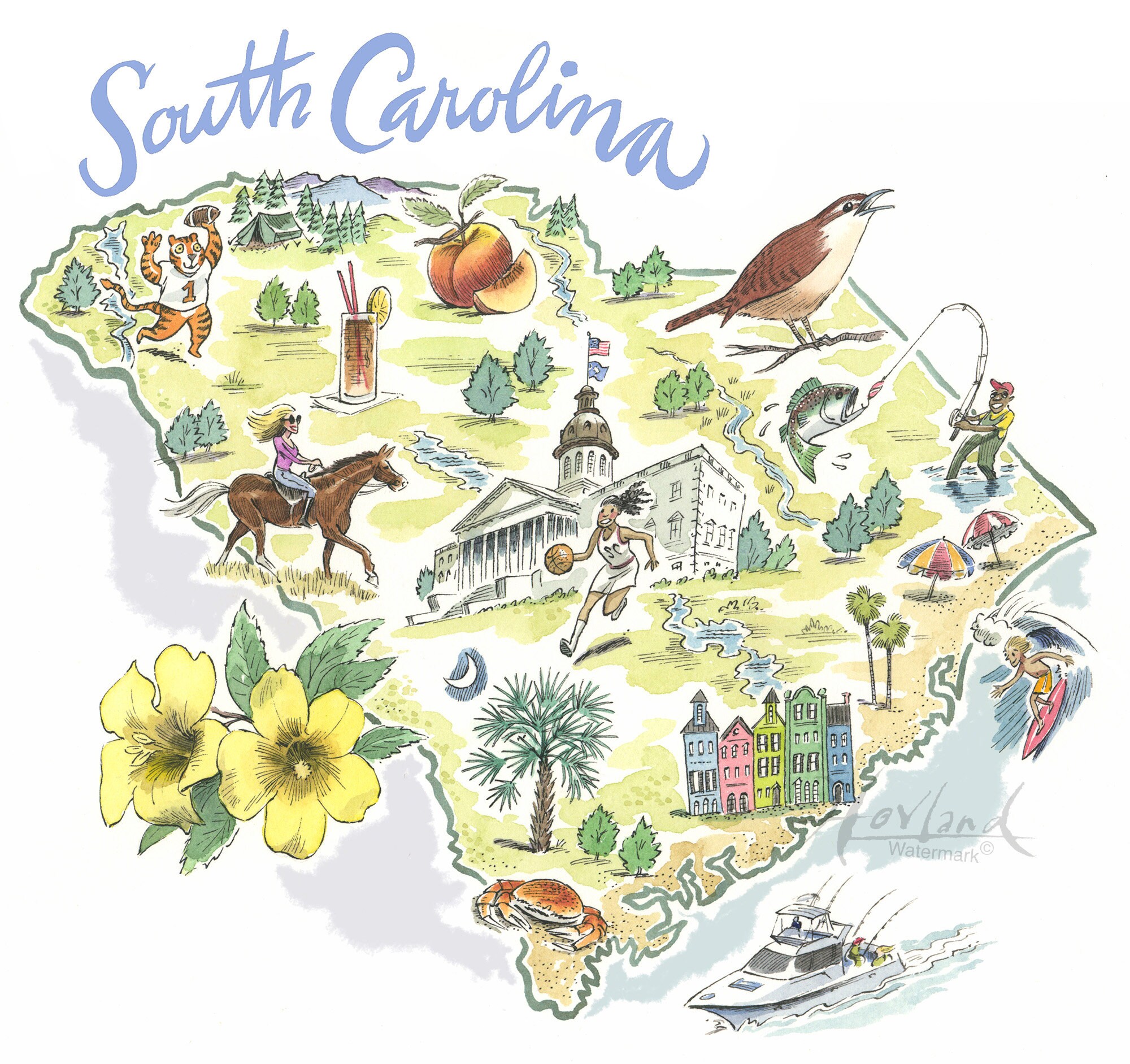 Print of South Carolina, Palmetto State Poster, South Carolina Artwork ...