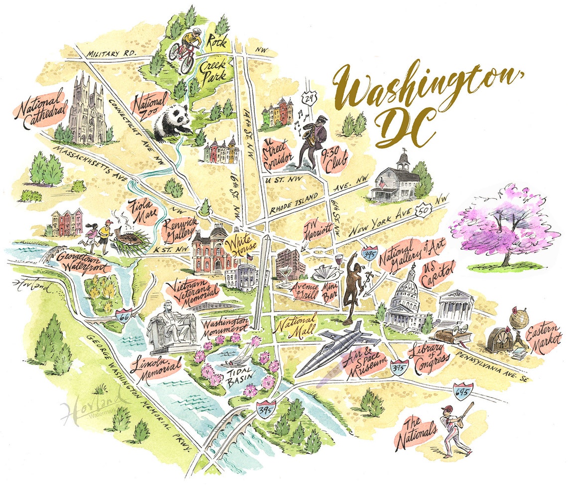 High Quality Map Print of Washington, DC, Washington D.C. Map, Map ...