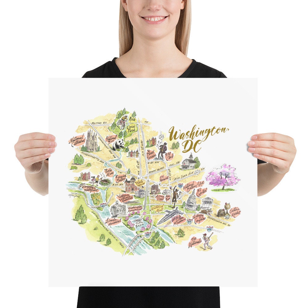 High Quality Map Print of Washington, DC, Washington D.C. Map, Map ...