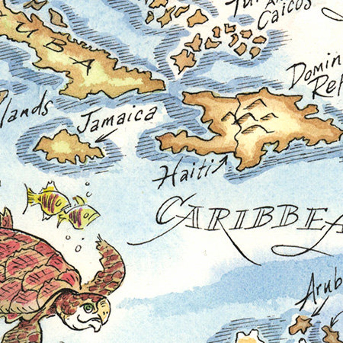 Map Print of the Caribbean, Fine Art Print of Caribbean, Caribbean Sea ...