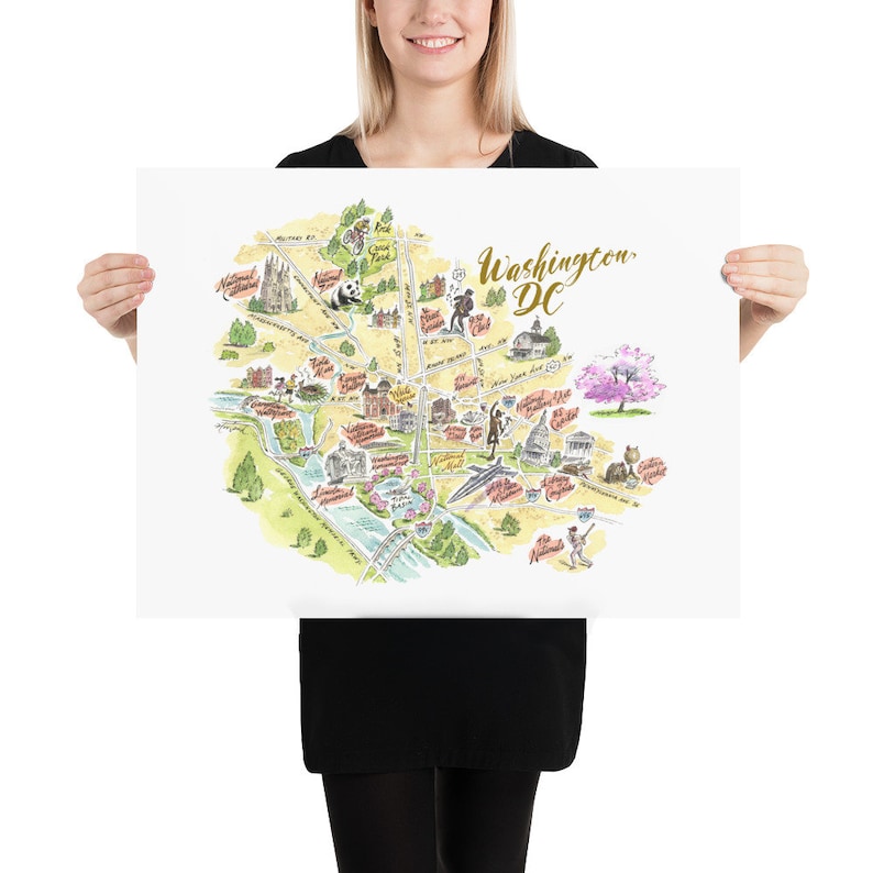 High Quality Map Print of Washington, DC, Washington D.C. Map, Map ...