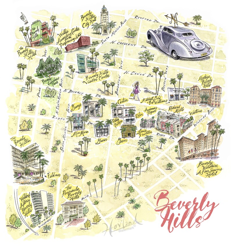 Beverly Hills Map, Fine Art Print, California Map Print, Giclée Print ...
