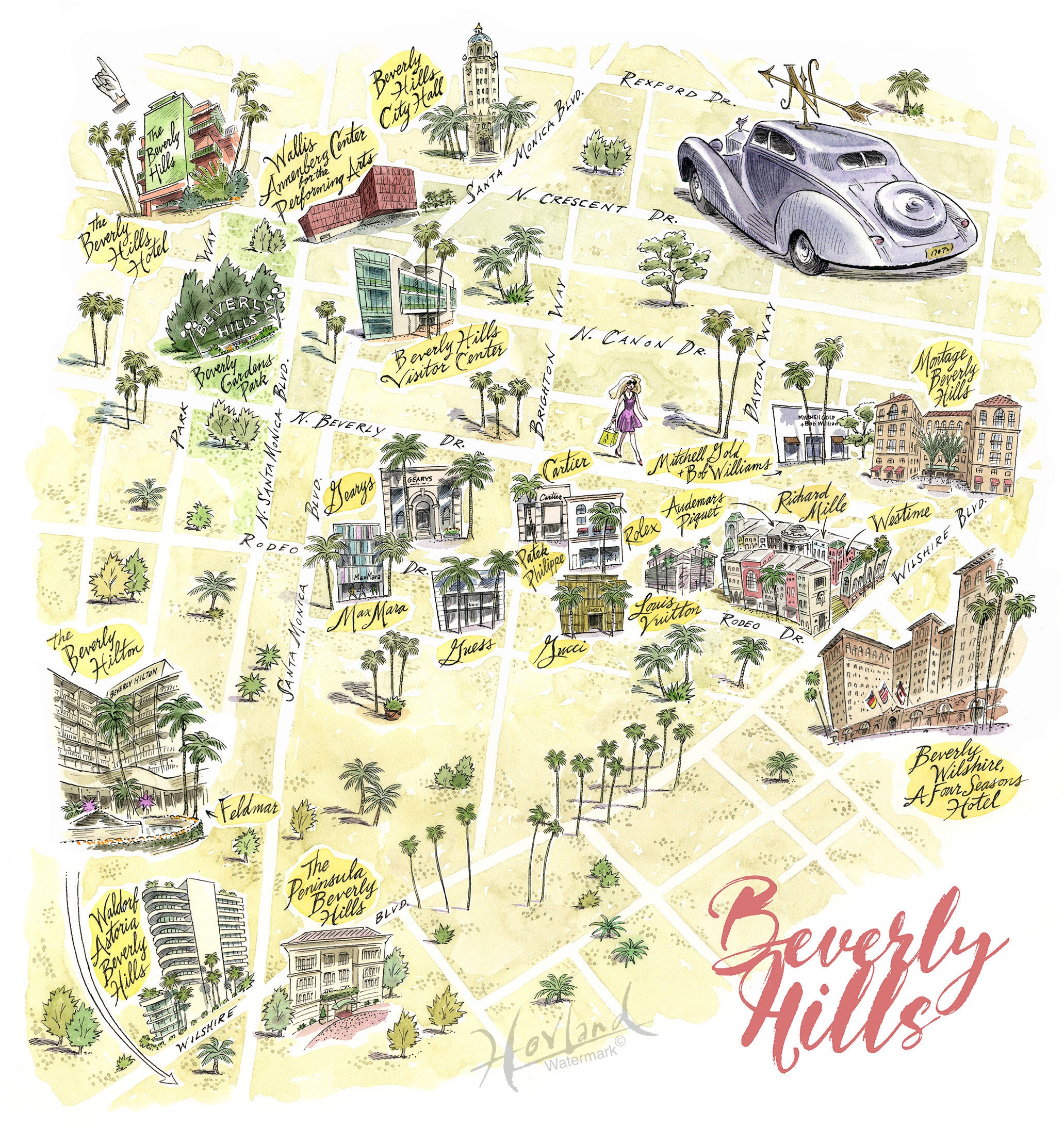 Beverly Hills Map, Fine Art Print, California Map Print, Giclée Print ...