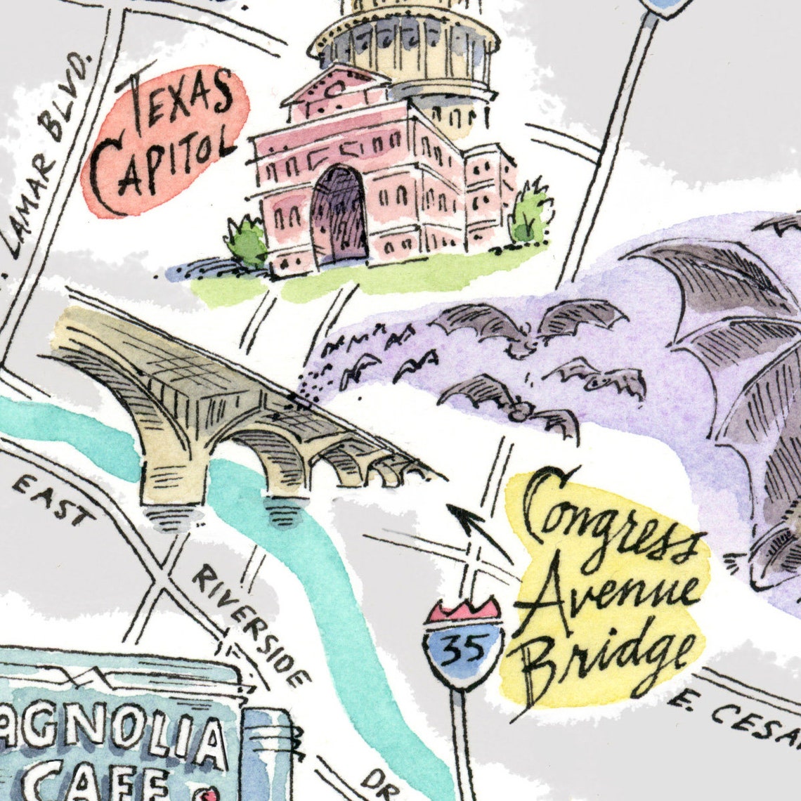 Austin Map Print, Austin Texas, University of Texas Austin, Austin City ...