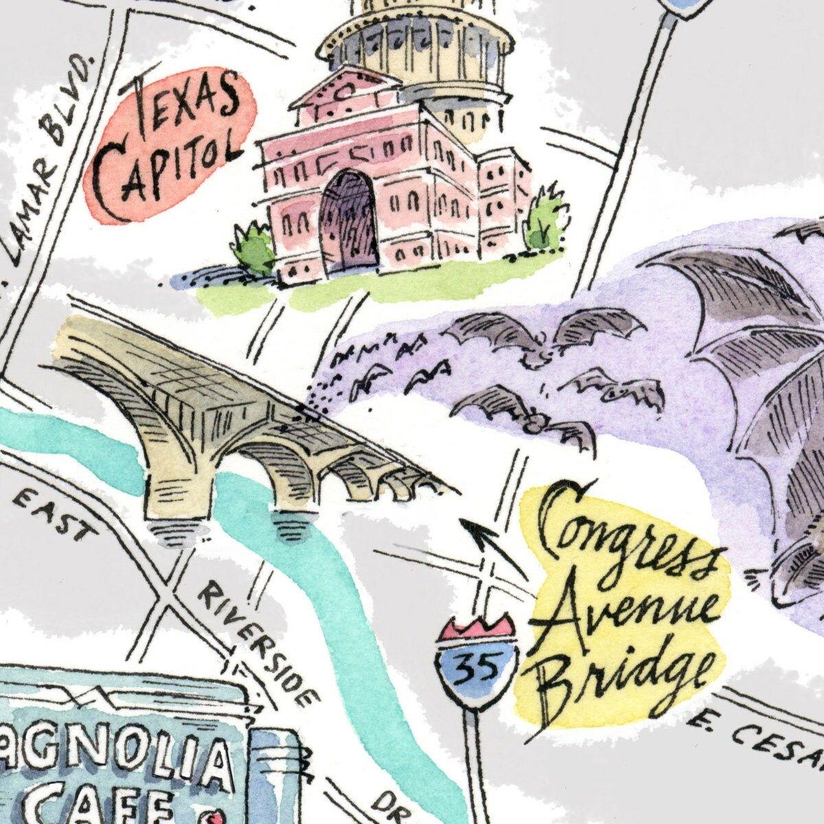 Austin Map Print, Austin Texas, University of Texas Austin, Austin City ...