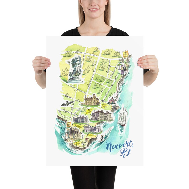 Newport Rhode Island Print, Map of Newport Rhode Island, Illustrated ...