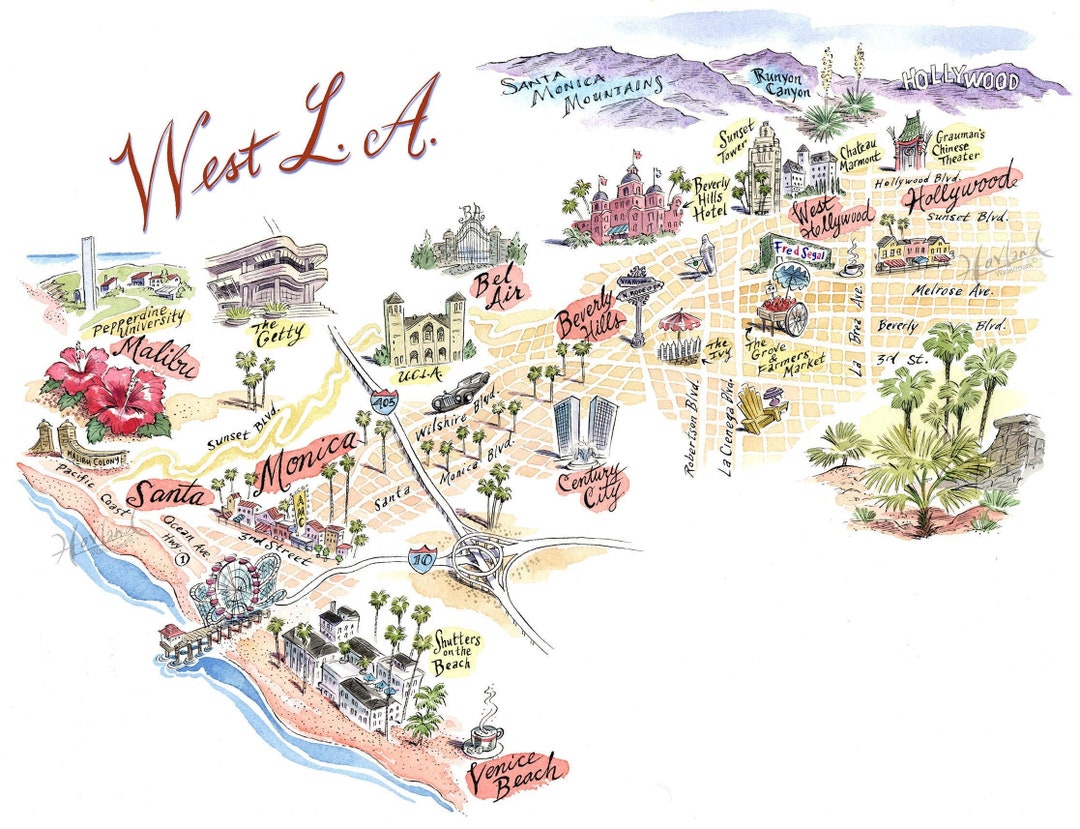 West Los Angeles Map Print, West L.A., Giclée Print, Hollywood - Etsy