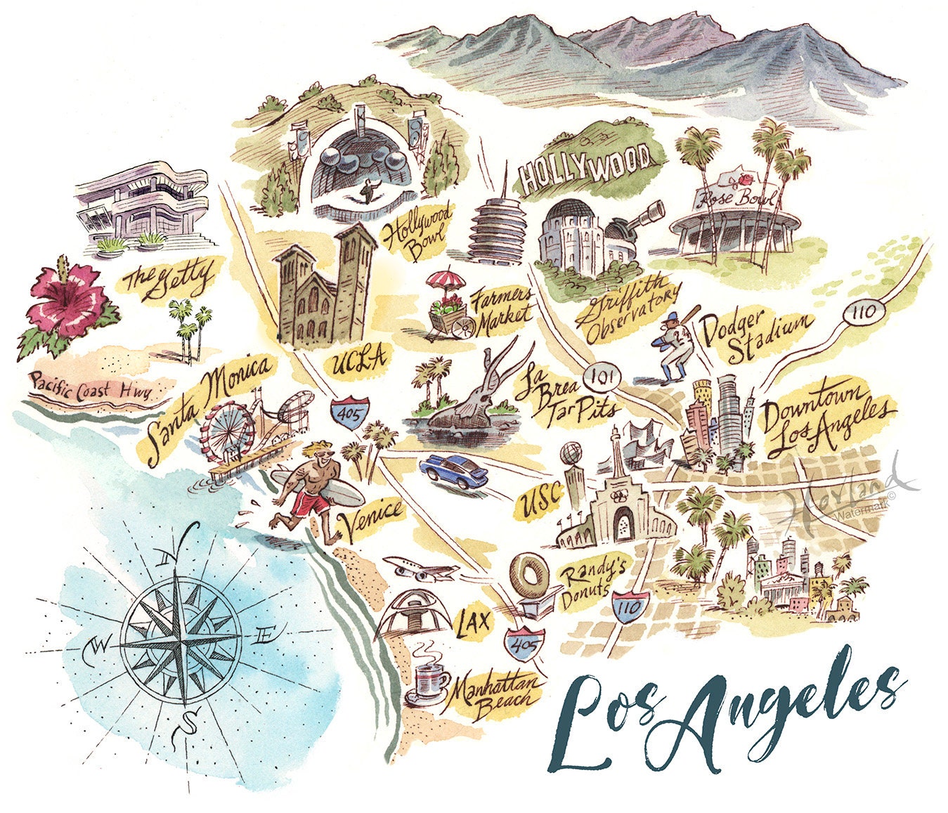 Map of Los Angeles California, Los Angeles Print, L.A. Map Print ...