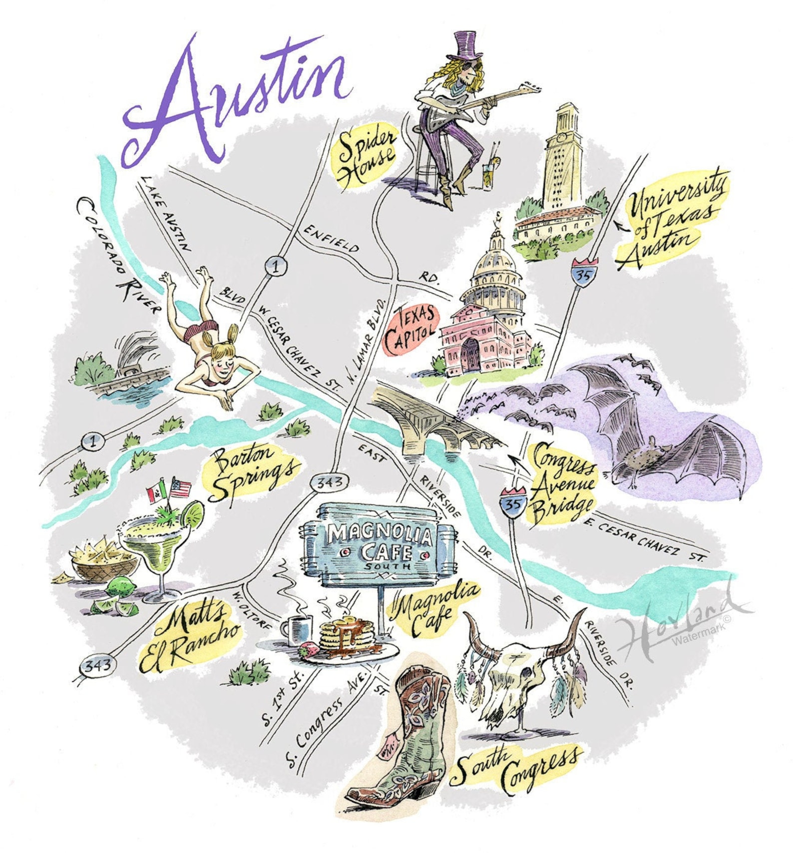 Austin Map Print, Austin Texas, University of Texas Austin, Austin City ...