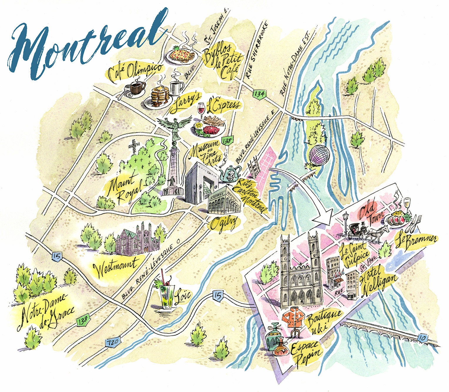 Impresión de Montreal Canadá, Montreal Map, Montreal Art Print, Giclée ...