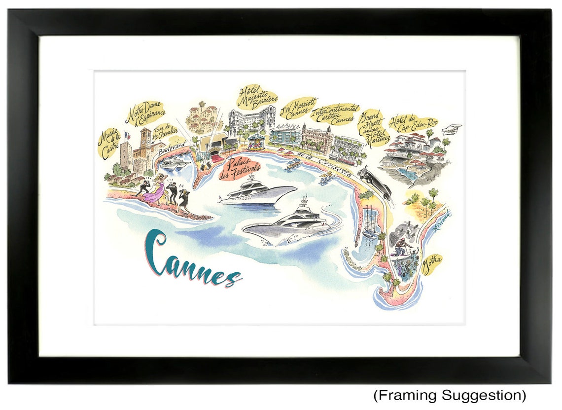 Cannes Festival, Cannes France, Map of Cannes, Giclee Print, Fine Art ...