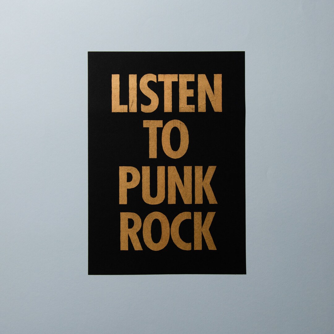 A4 Listen to Punk Rock Metallic Gold Riso / Risograph Print - Etsy