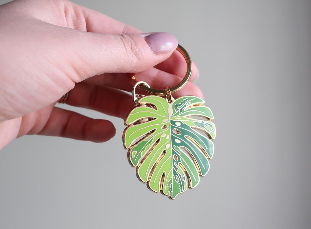 Variegated Monstera Leaf Enamel Keychain, Houseplant Lover Art ...