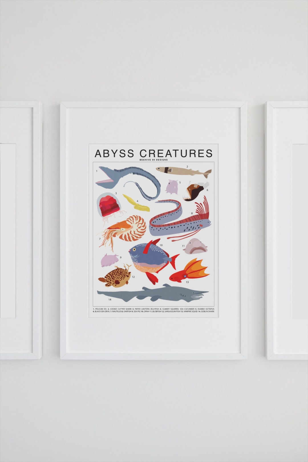 Abyss Deep Sea Creatures small Sizes Art Print Marine Artwork Wall ...