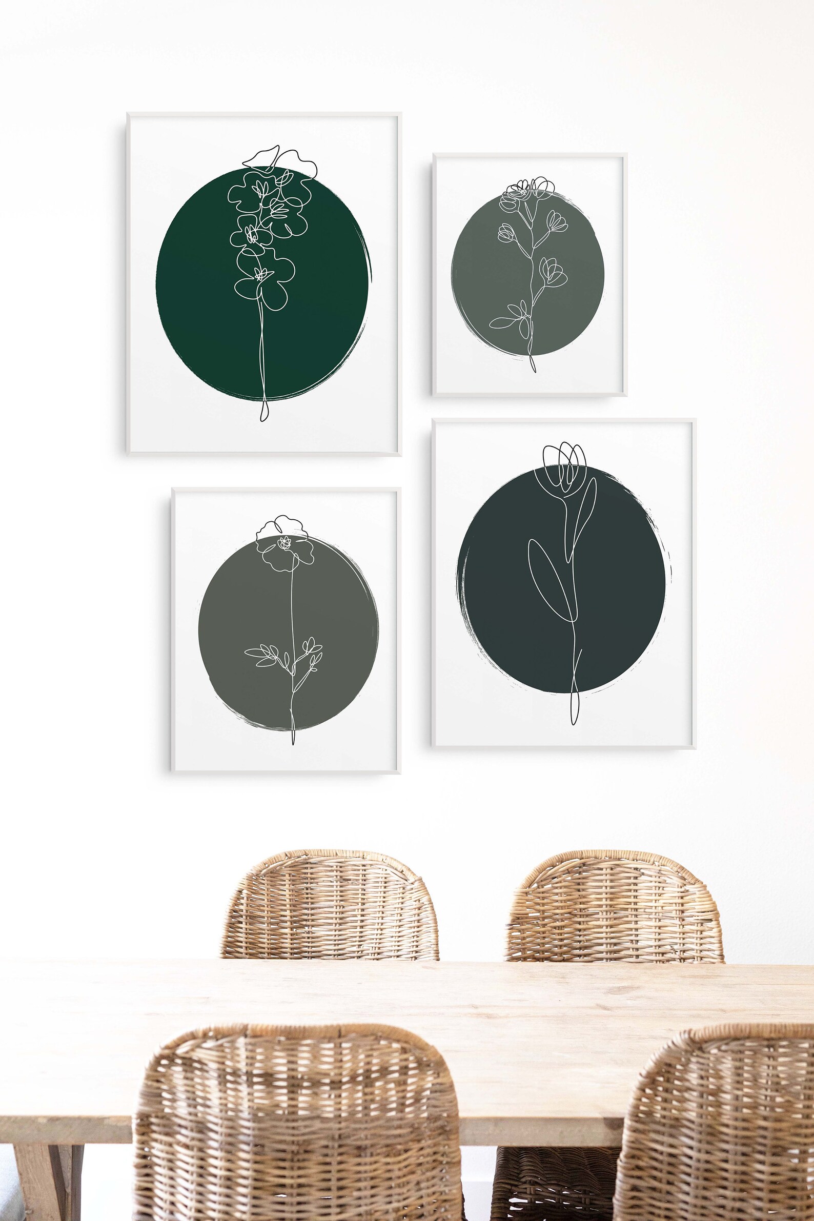 4 Green Botanical Flower Art Prints Trendy Olive Green | Etsy