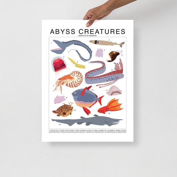Abyss Deep Sea Creatures large Art Print Marine Artwork - Etsy