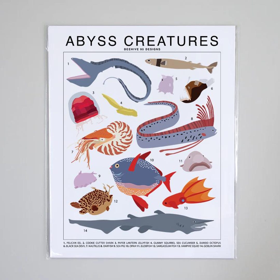 Abyss Deep Sea Creatures Art Print | Marine Artwork Wall Decor ...