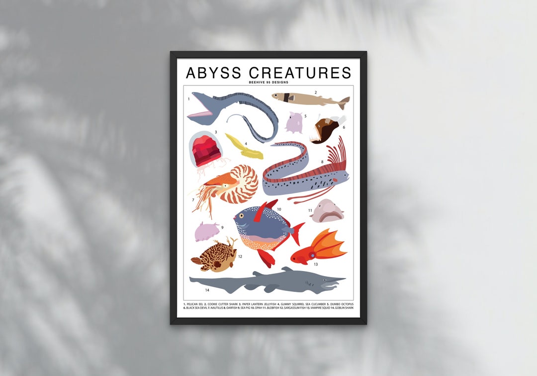 Abyss Deep Sea Creatures large Art Print Marine Artwork Wall Decor ...