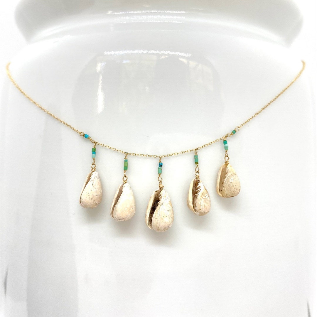 14k Gold Chain Necklace W/ Pre-columbian Shells & Afghan Turquoise - Etsy