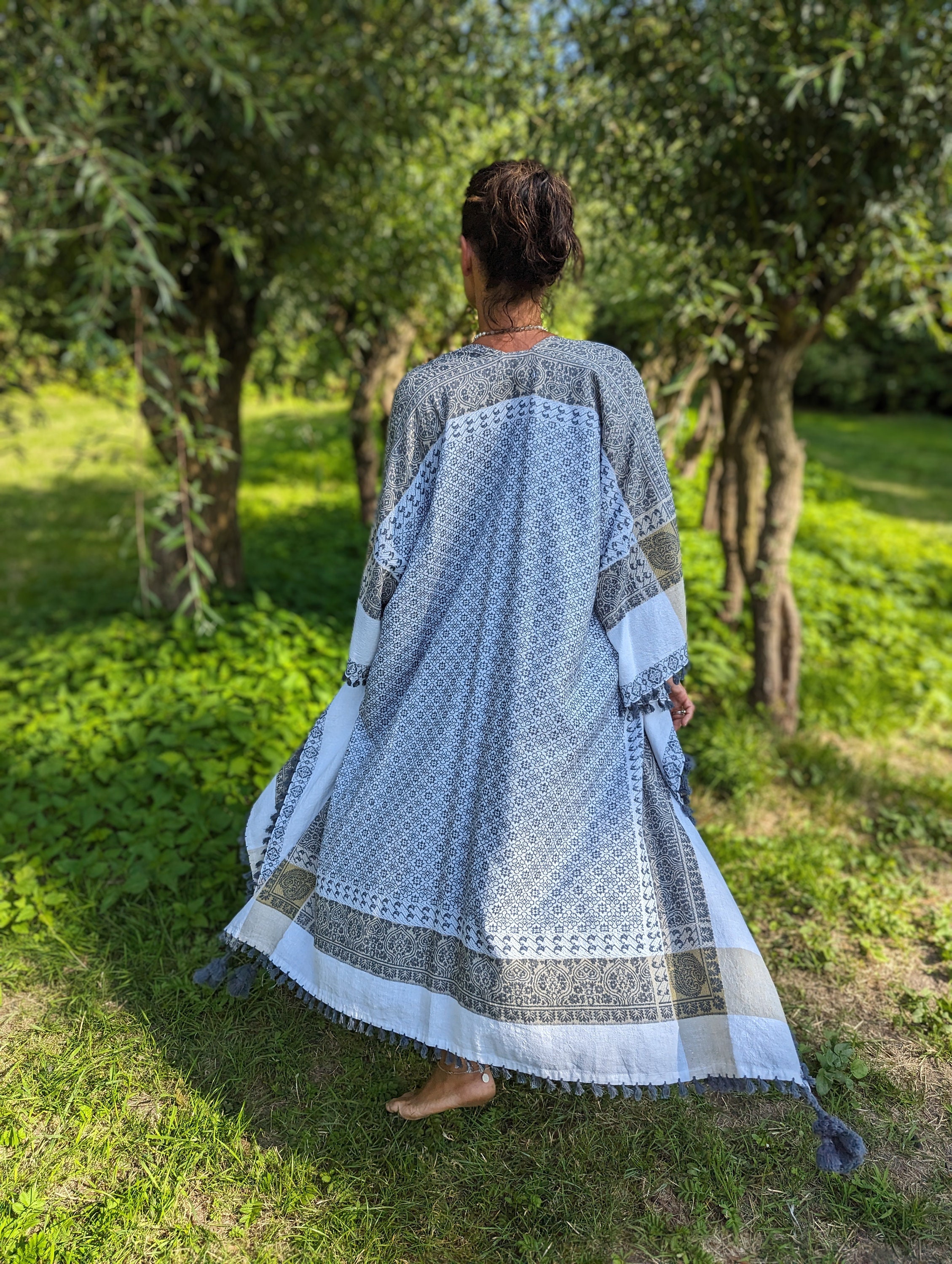 Nici COUTURE Ibiza Kimono Oversize Dress Long White Gray Tunic Cotton ...