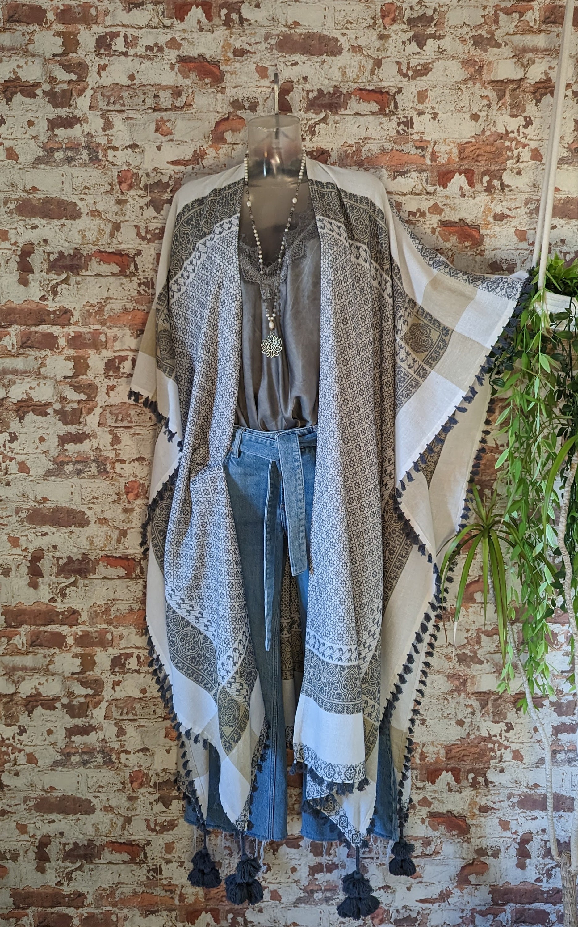 Nici COUTURE Ibiza Kimono Oversize Dress Long White Gray Tunic Cotton ...