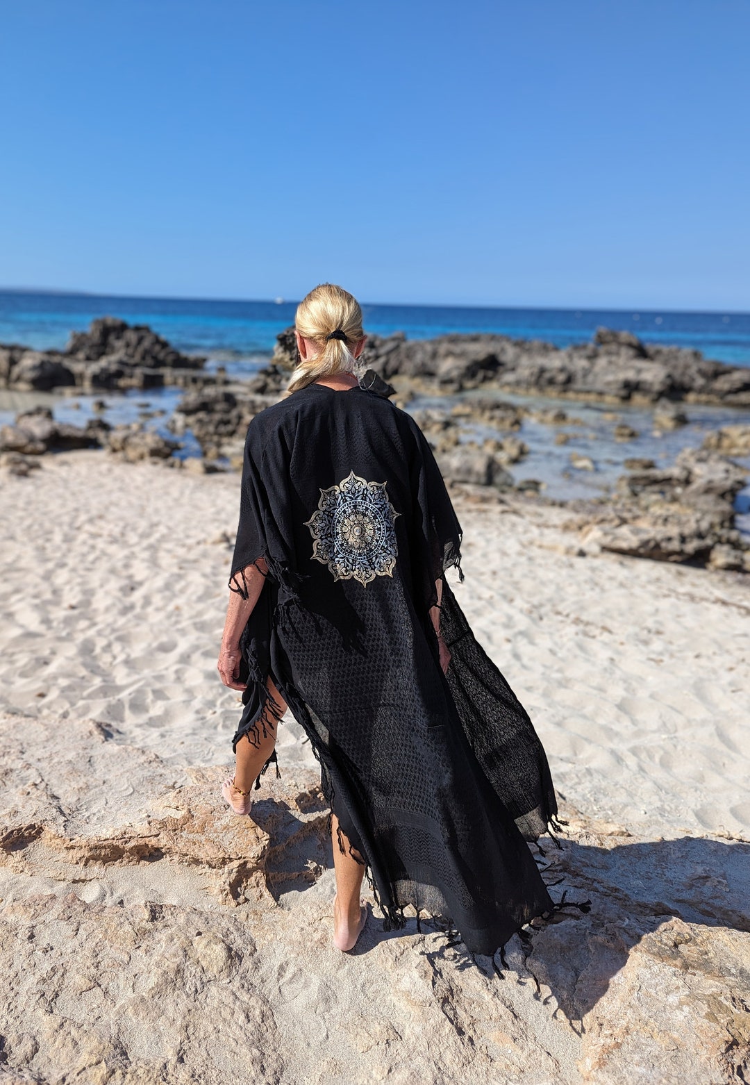 Nici Couture IBIZA Kimono Black Mandala Flower Gold/silver Robe ...