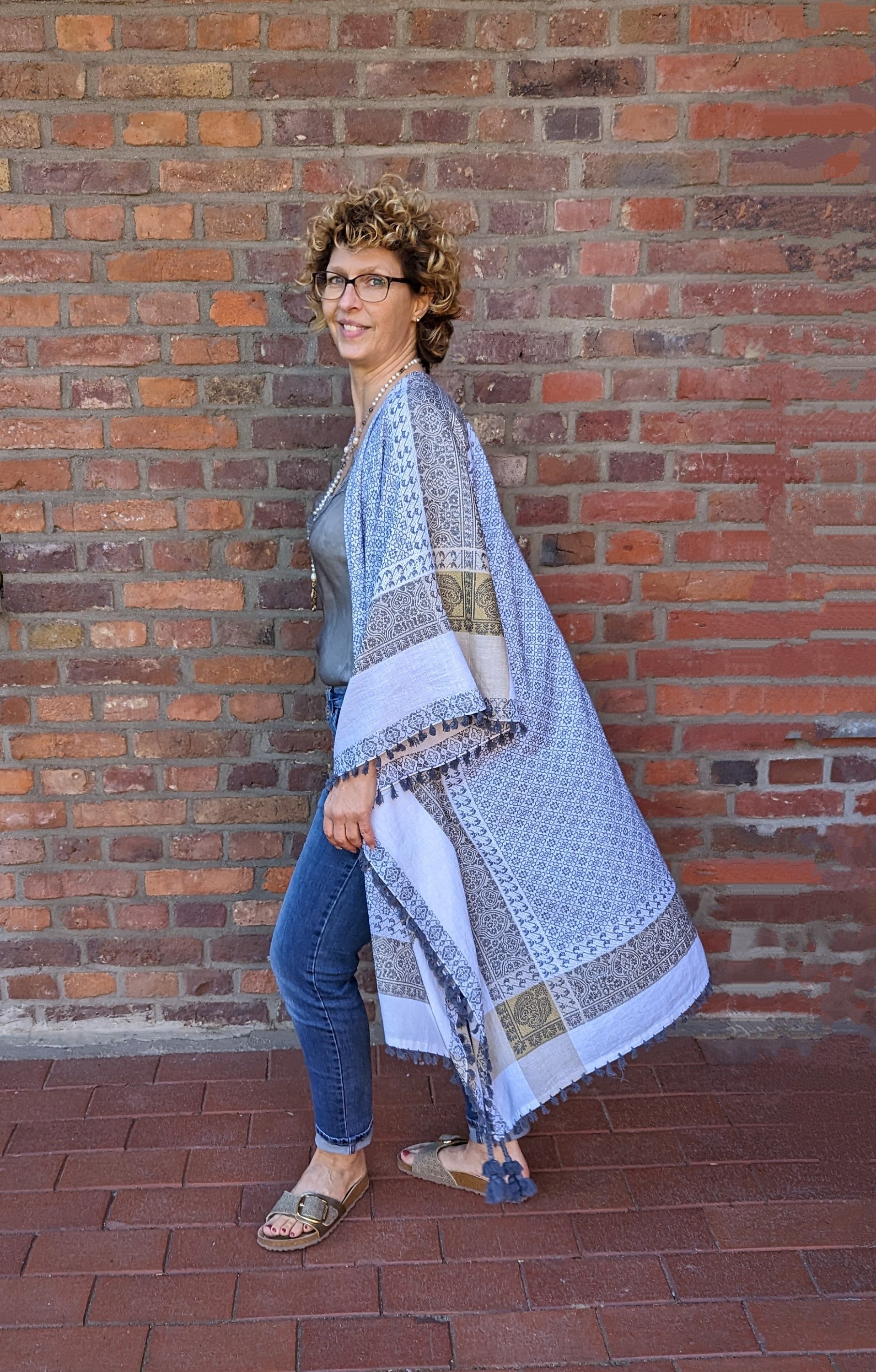 Nici COUTURE Ibiza Kimono Oversize Dress Long White Gray Tunic Cotton ...