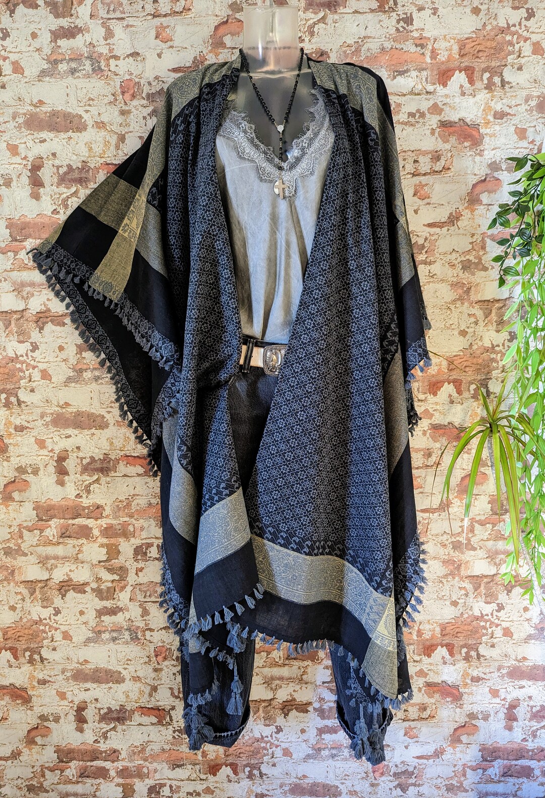 Nici COUTURE Ibiza Kimono Oversize Dress Long Black Gray Tunic Cotton ...