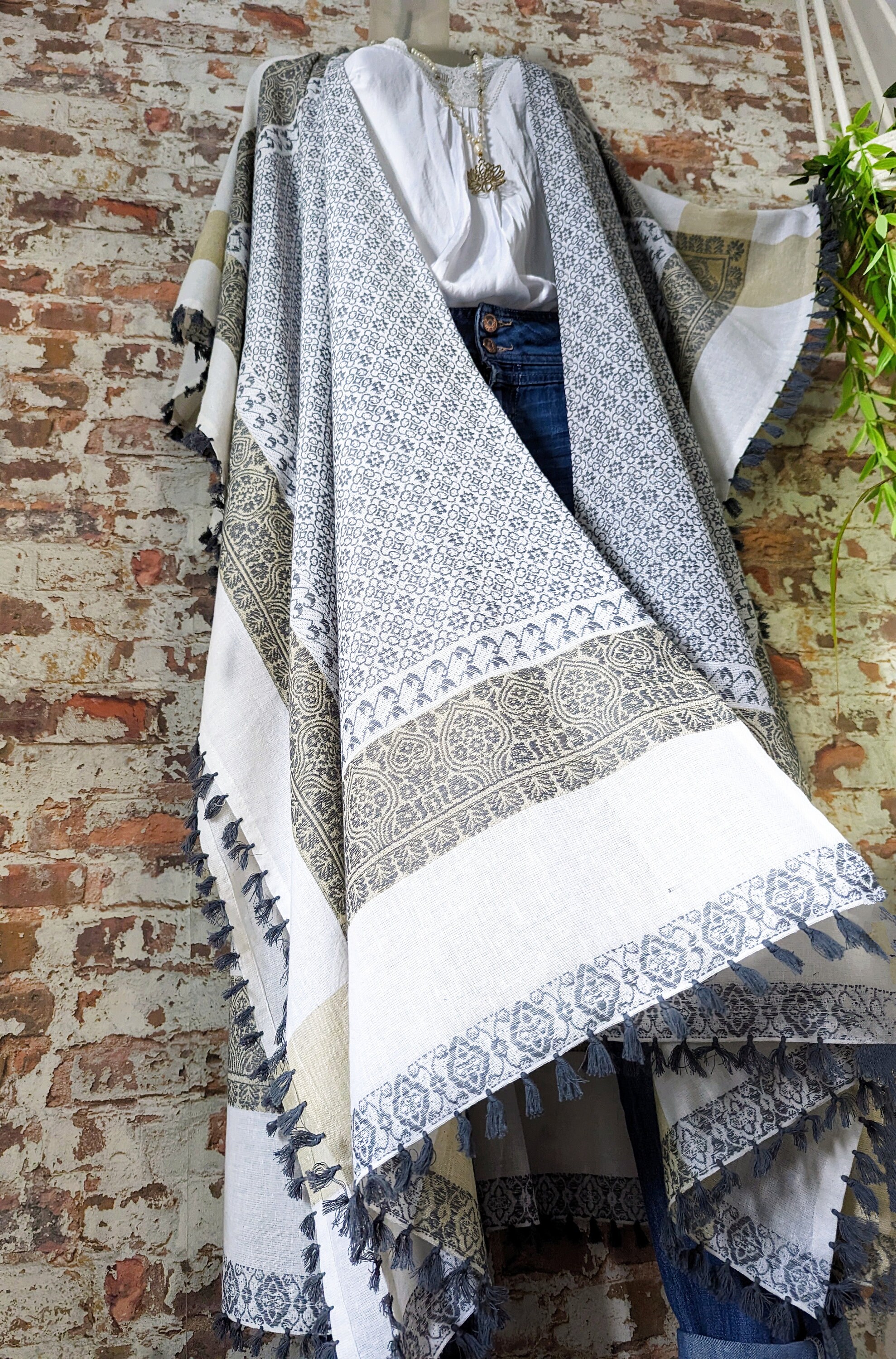 Nici COUTURE Ibiza Kimono Oversize Dress Long White Gray Tunic Cotton ...