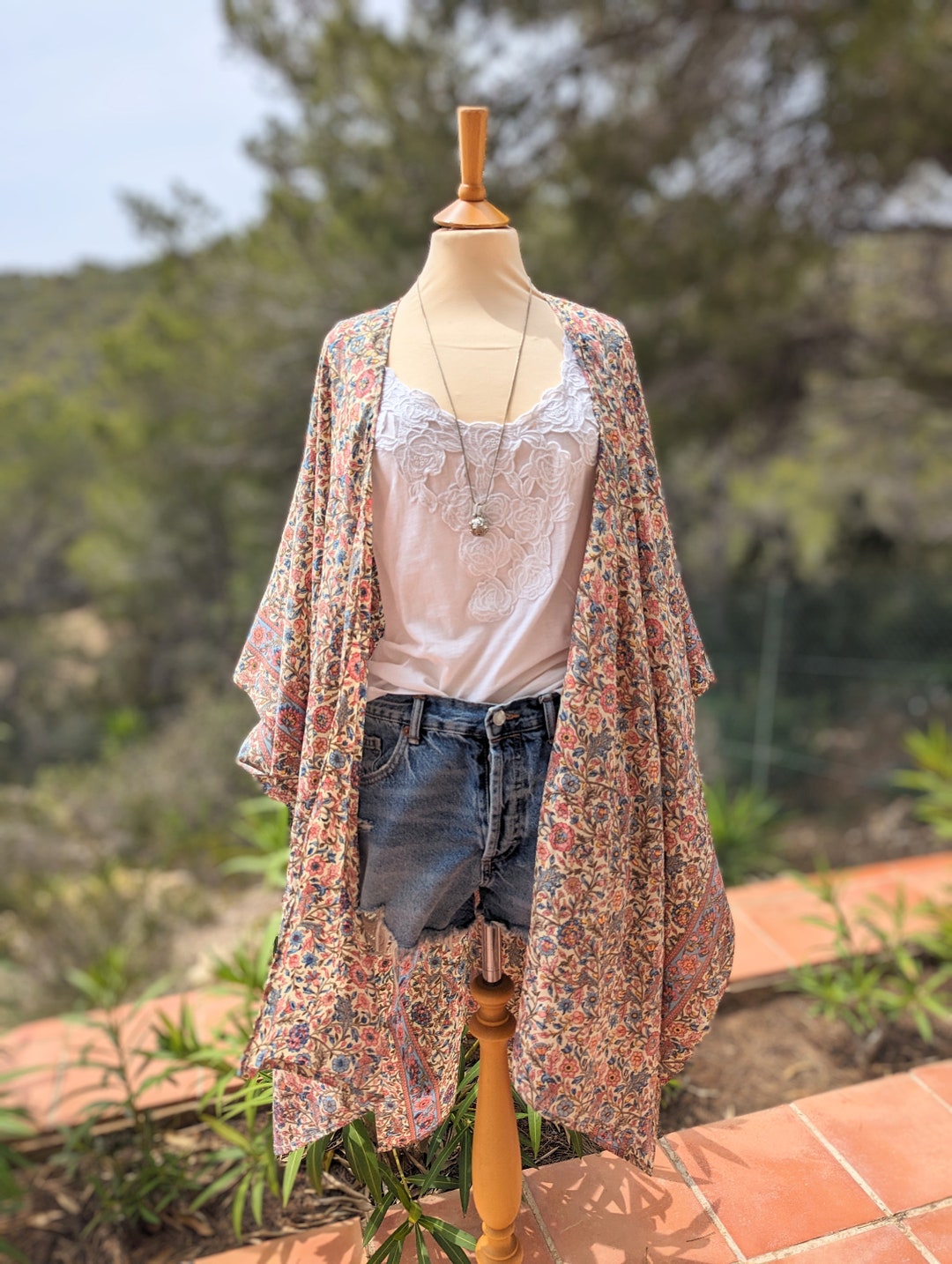 Nici COUTURE Ibiza Kimono Oversize Ethno Robe Floral UPCYCLING Sari ...