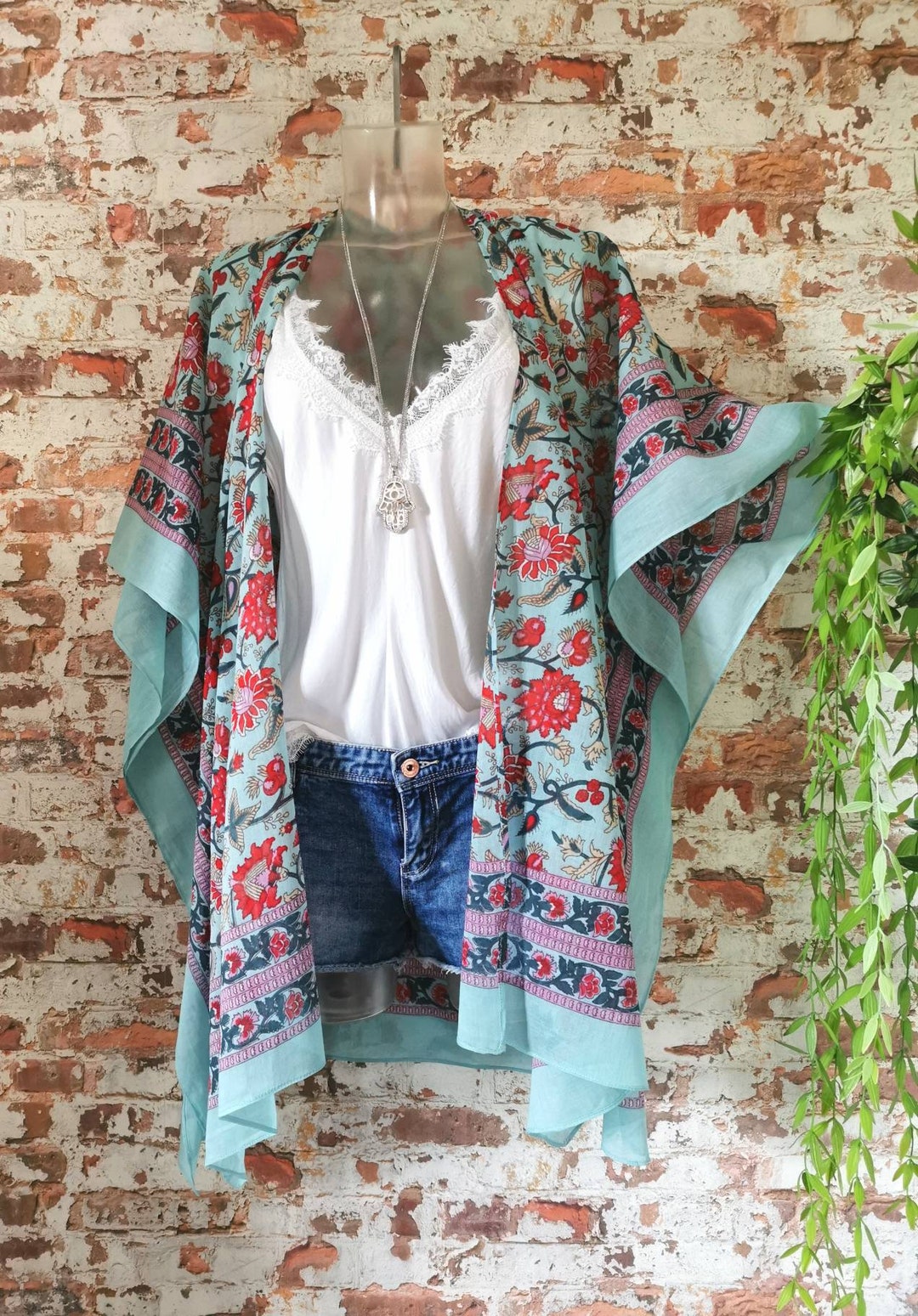 Nici COUTURE Ibiza Kimono Ethnic Robe Floral Folklore Tunic Kaftan ...