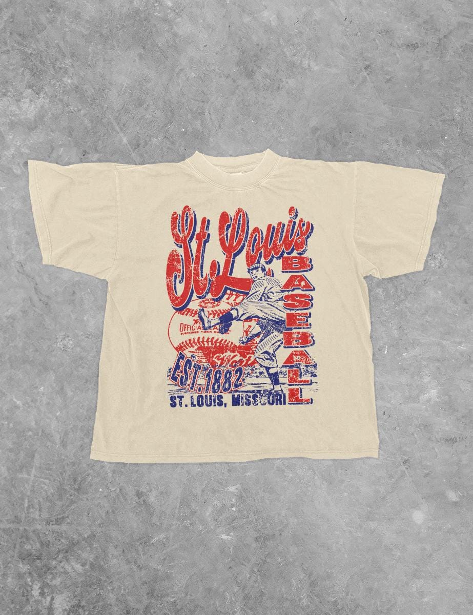 St. Louis Baseball 90's Boxy Cotton Tshirt | STL Baseball Graphic Tee ...