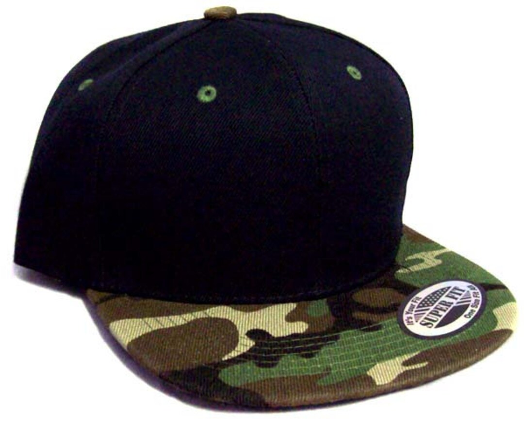 Snapback Flat Brim Baseball Caps Black & Camo Colors Combo Uni-sex ...