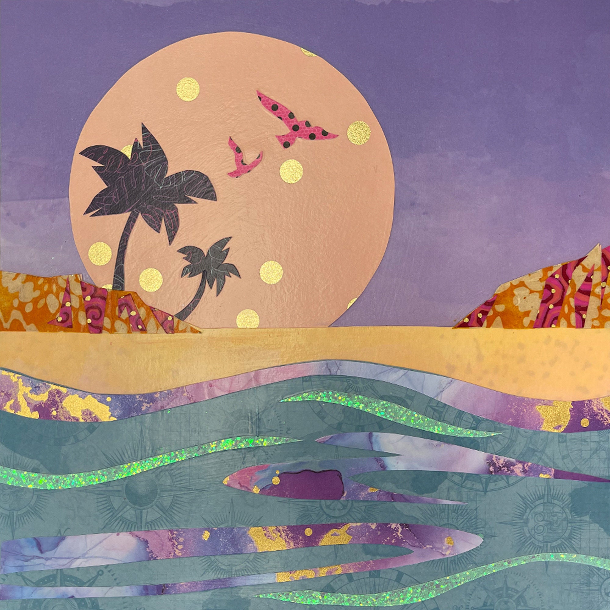 Sunset Beach Scene Collage Premium Workshop Kit - at Home Art Class ...