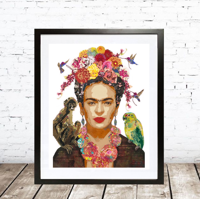 Frida Portrait Frida Kahlo Art Print Frida and Animals Artwork - Etsy