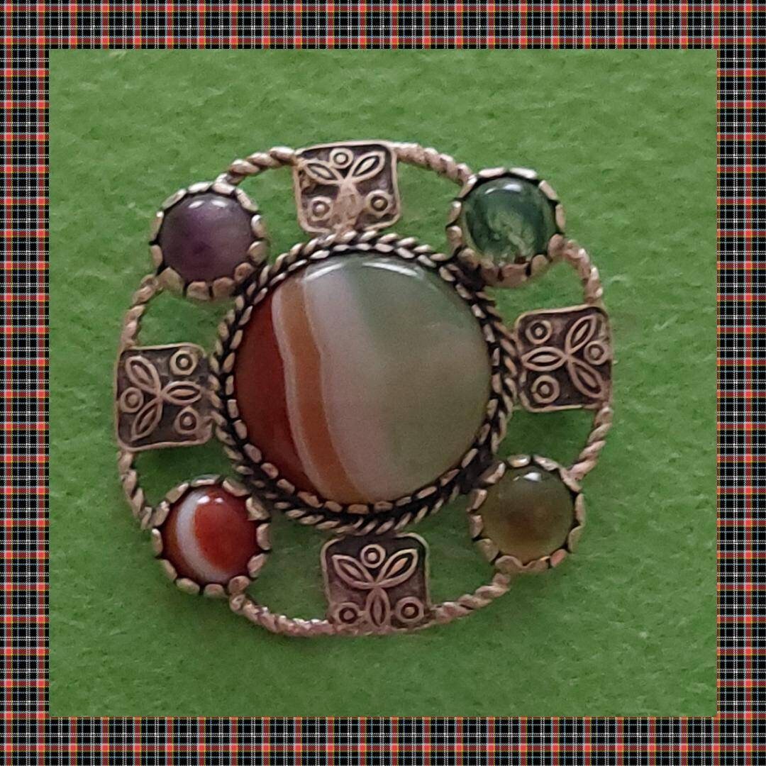 Stunning Vintage Agate Gem Set Scottish Silver Brooch With Celtic ...