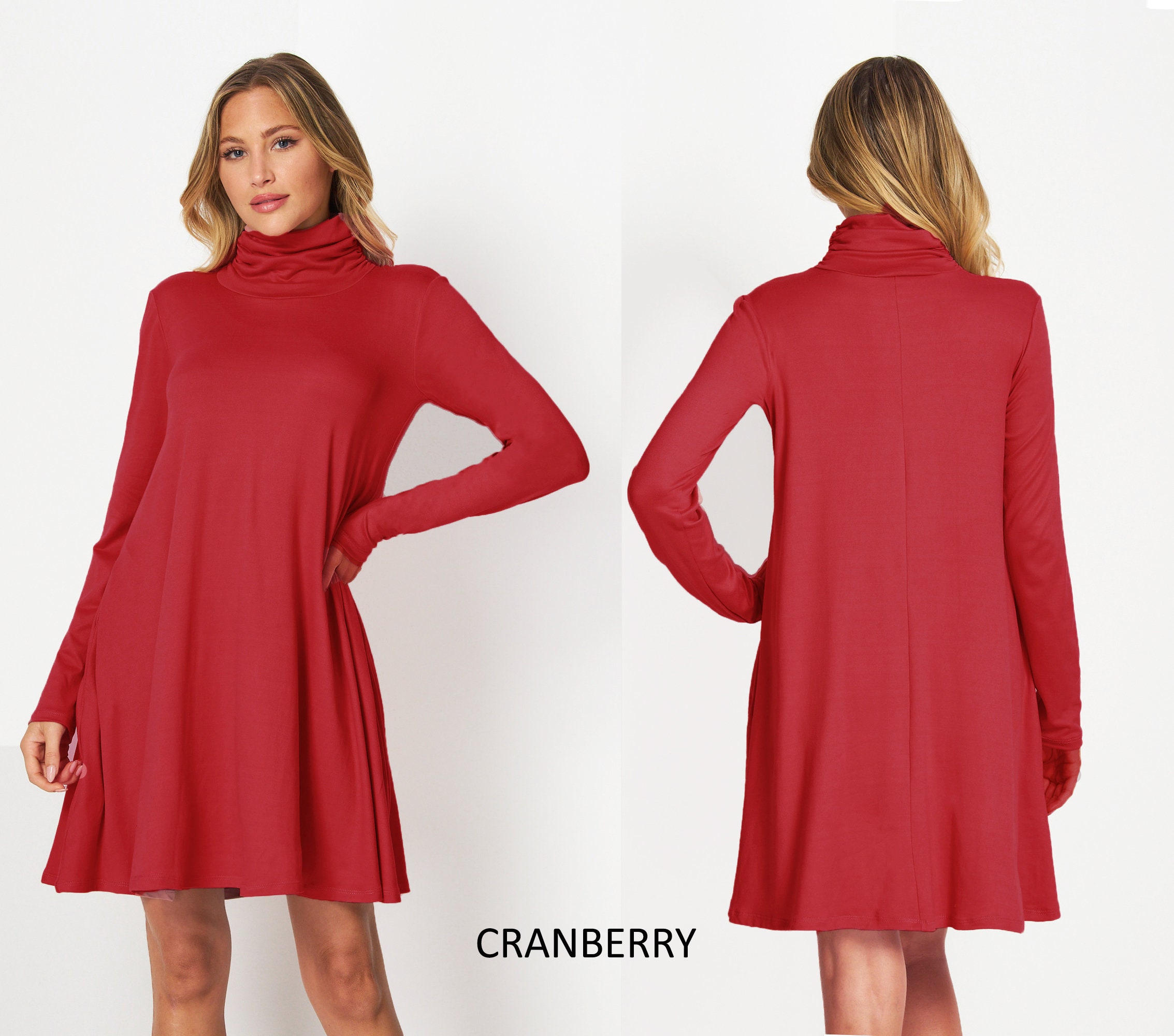 Custom Shirred Turtleneck Tunic Dress – Custom Length, Handmade in USA ...