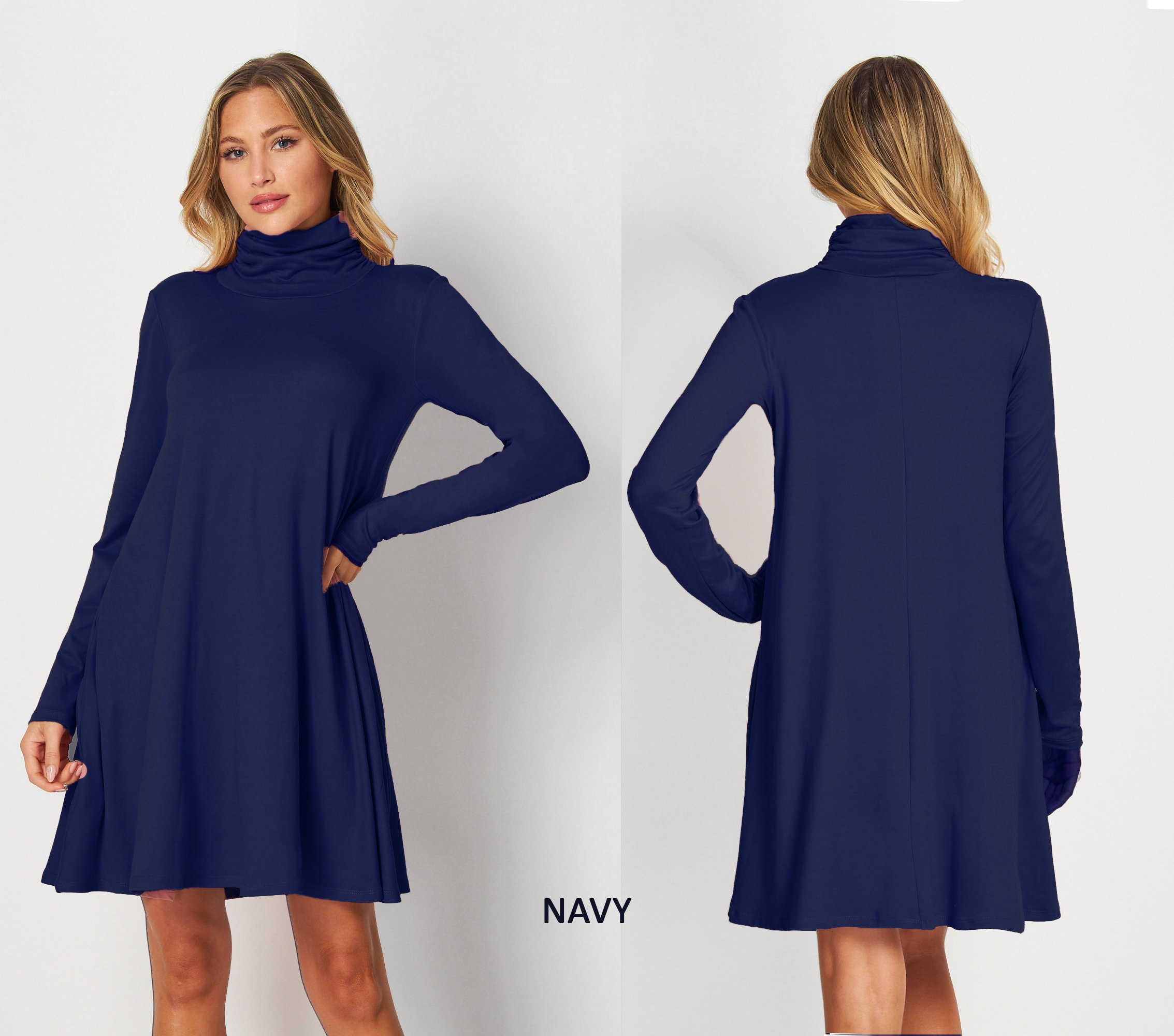 Custom Shirred Turtleneck Tunic Dress – Custom Length, Handmade in USA ...