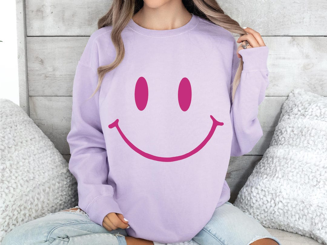 Smiley Face Cute Sweatshirt, Happy Emoticon Jumper, Cozy Pullover for ...