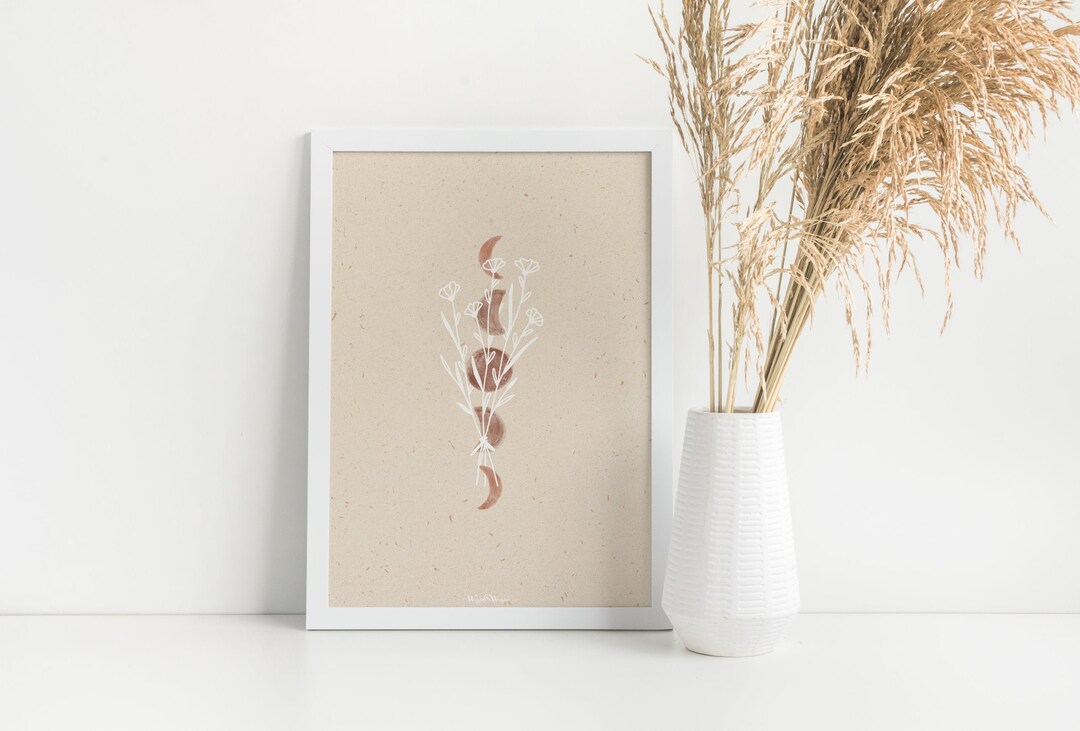 Moon Phases Floral Art Print: Boho Celestial Wall Decor - Etsy