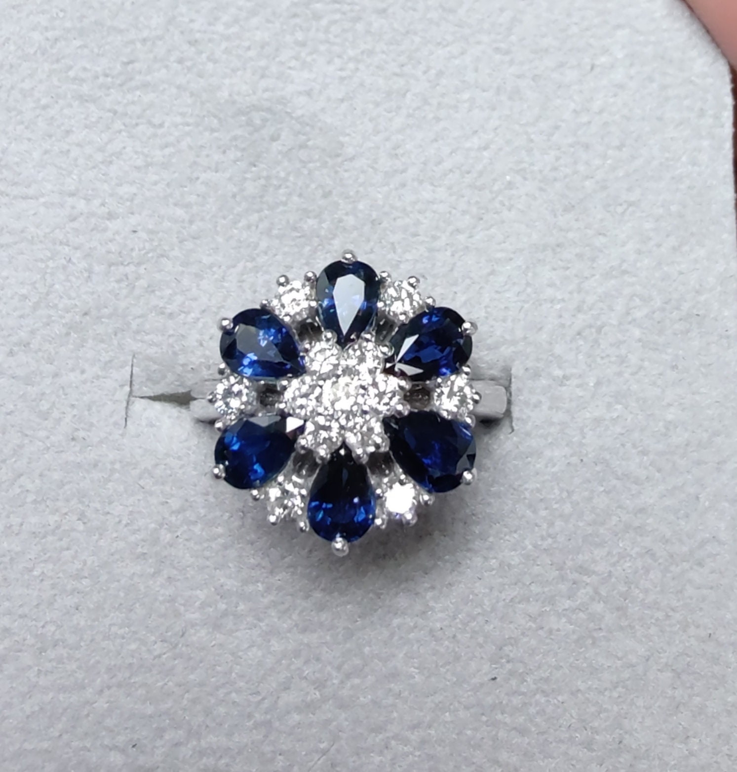 Sapphire and Diamonds Cluster Ring - Etsy