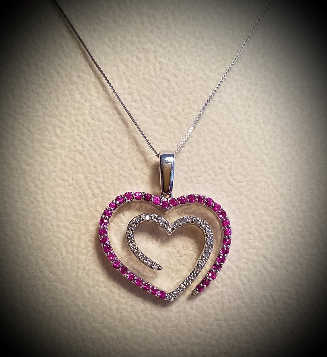 Diamond Necklace Pendant Red & White Diamonds red Enhanced Diamonds 0 ...