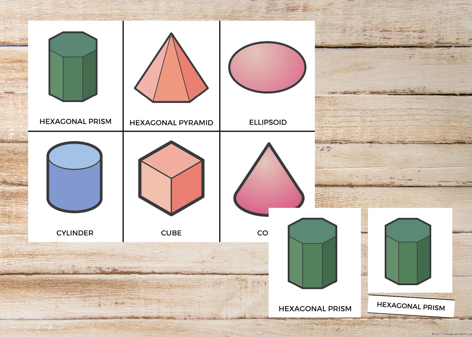 18 3-part Montessori Cards 3D Geometric Shapes, Shape Cards for Kids ...