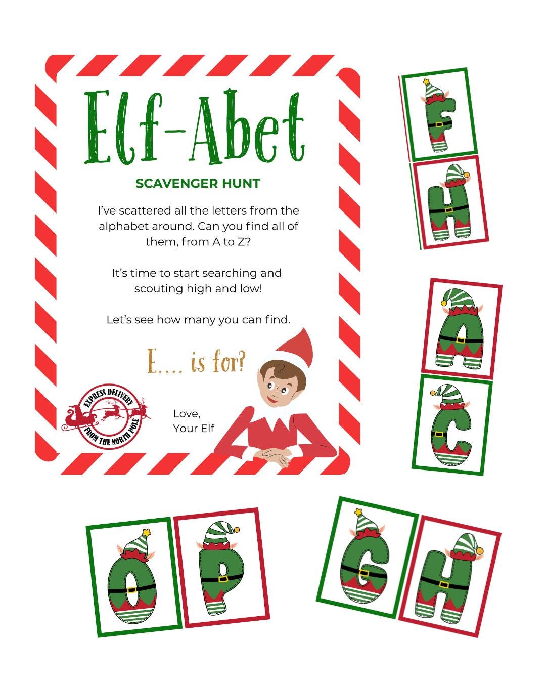 Elf-abet Scavenger Hunt, Printable Elf Props, Christmas Elf Activities ...